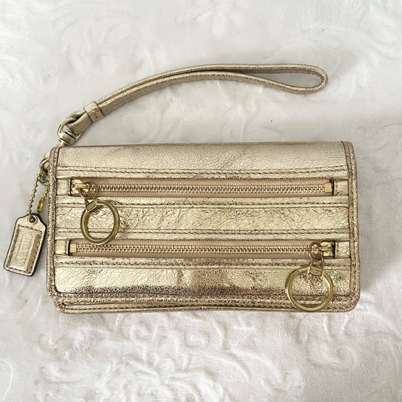 Coach | Bags | Coach Poppy Wallet Metallic Leather | Poshmark